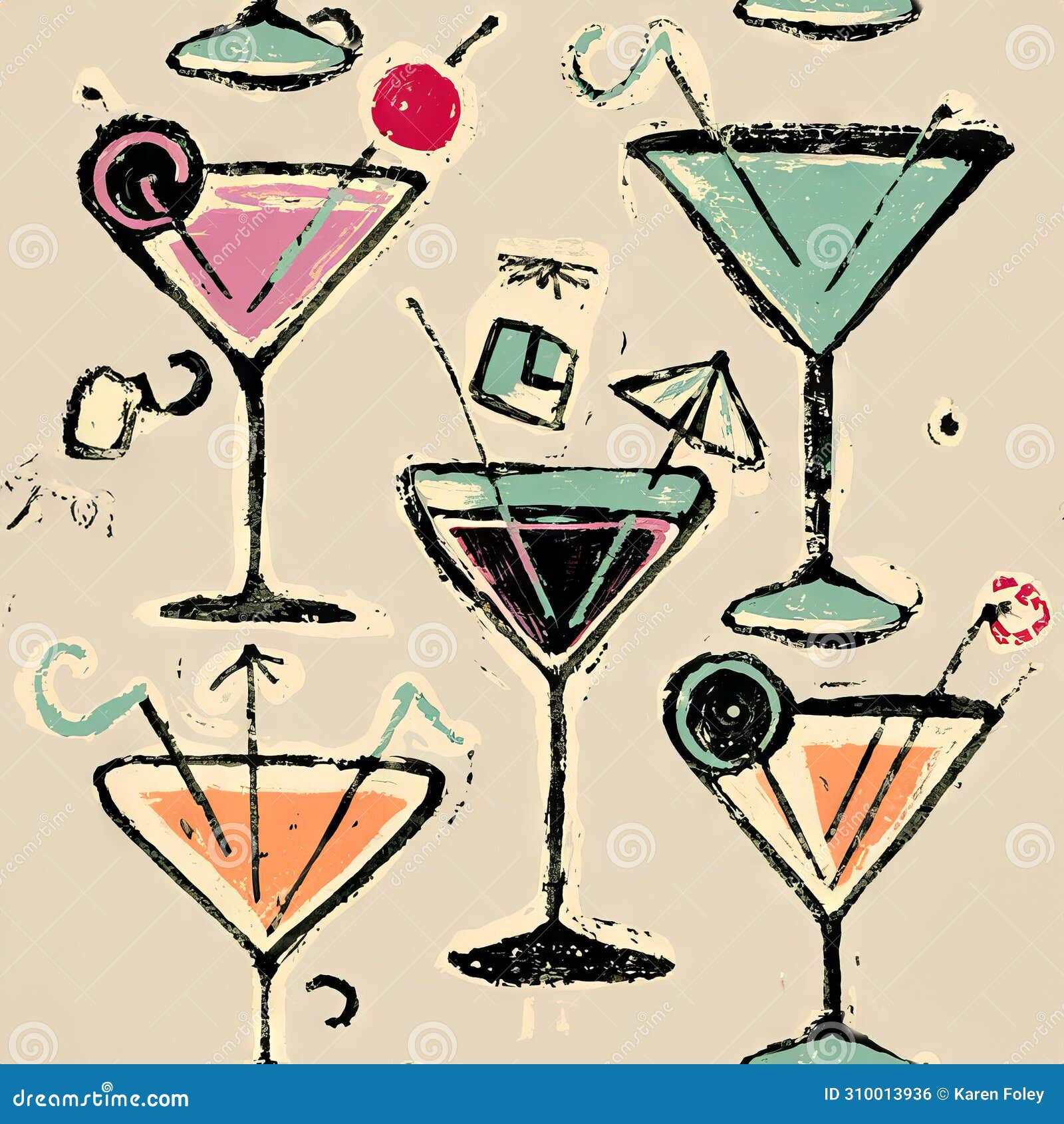 Classic Cocktail Seamless Repeating Pattern Stock Illustration ...
