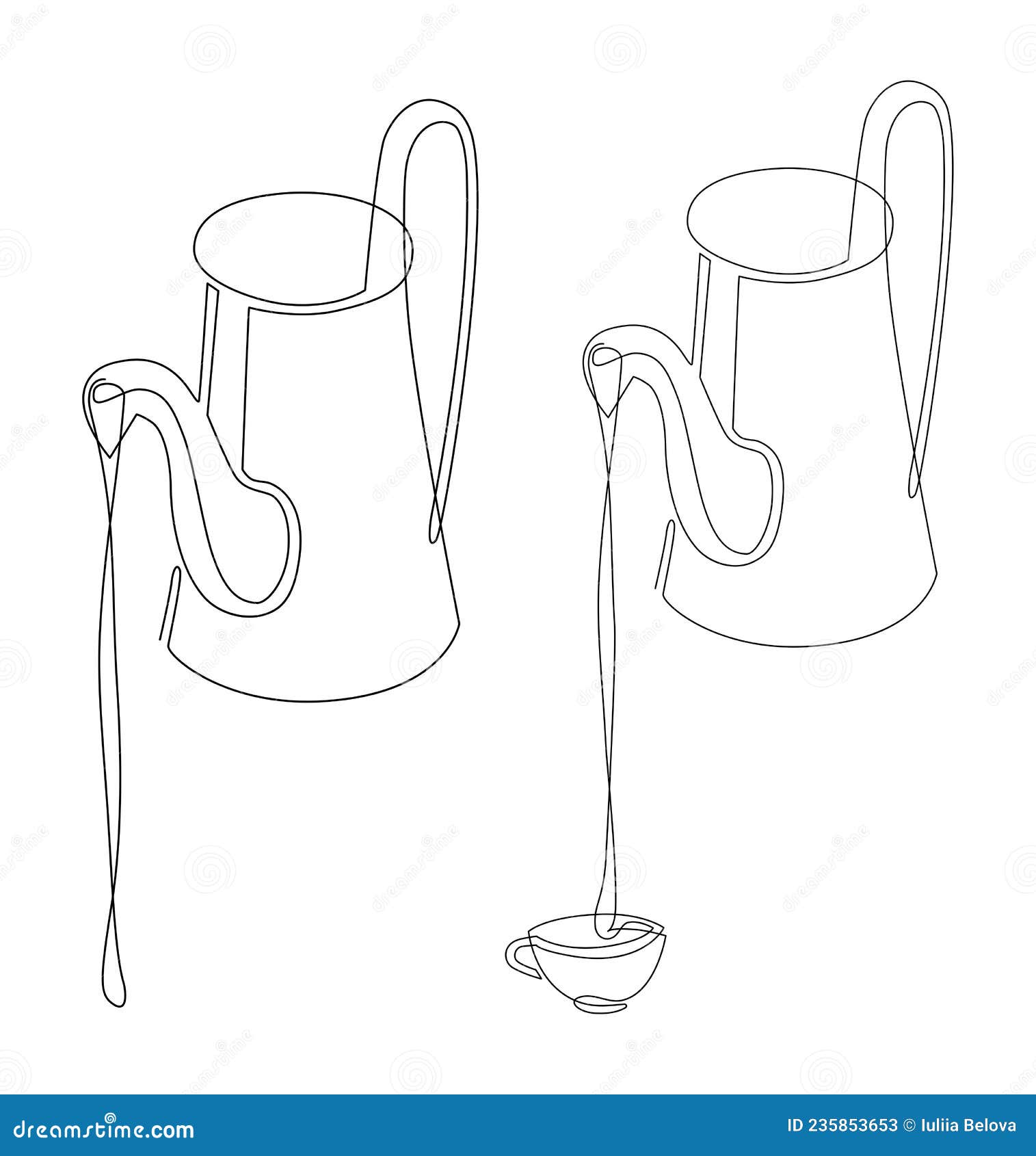 Classic Coffee Pot. the Coffee is Poured into the Cup. Continuous Line ...