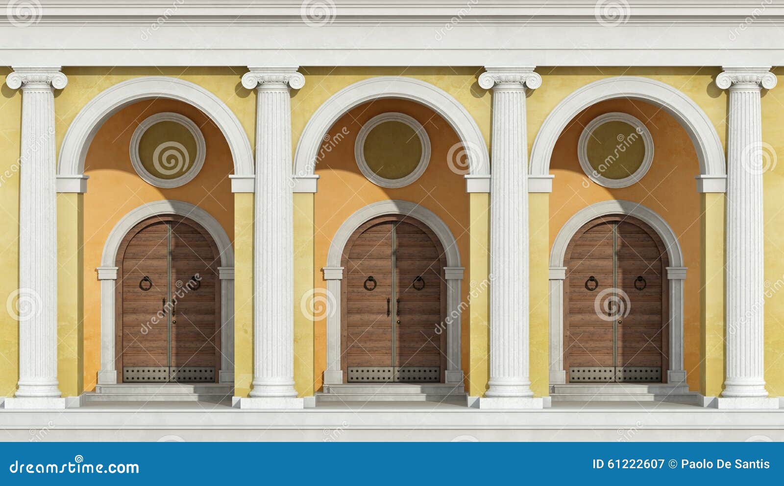 Classic Colonnade with Front Doors Stock Illustration - Illustration of ...