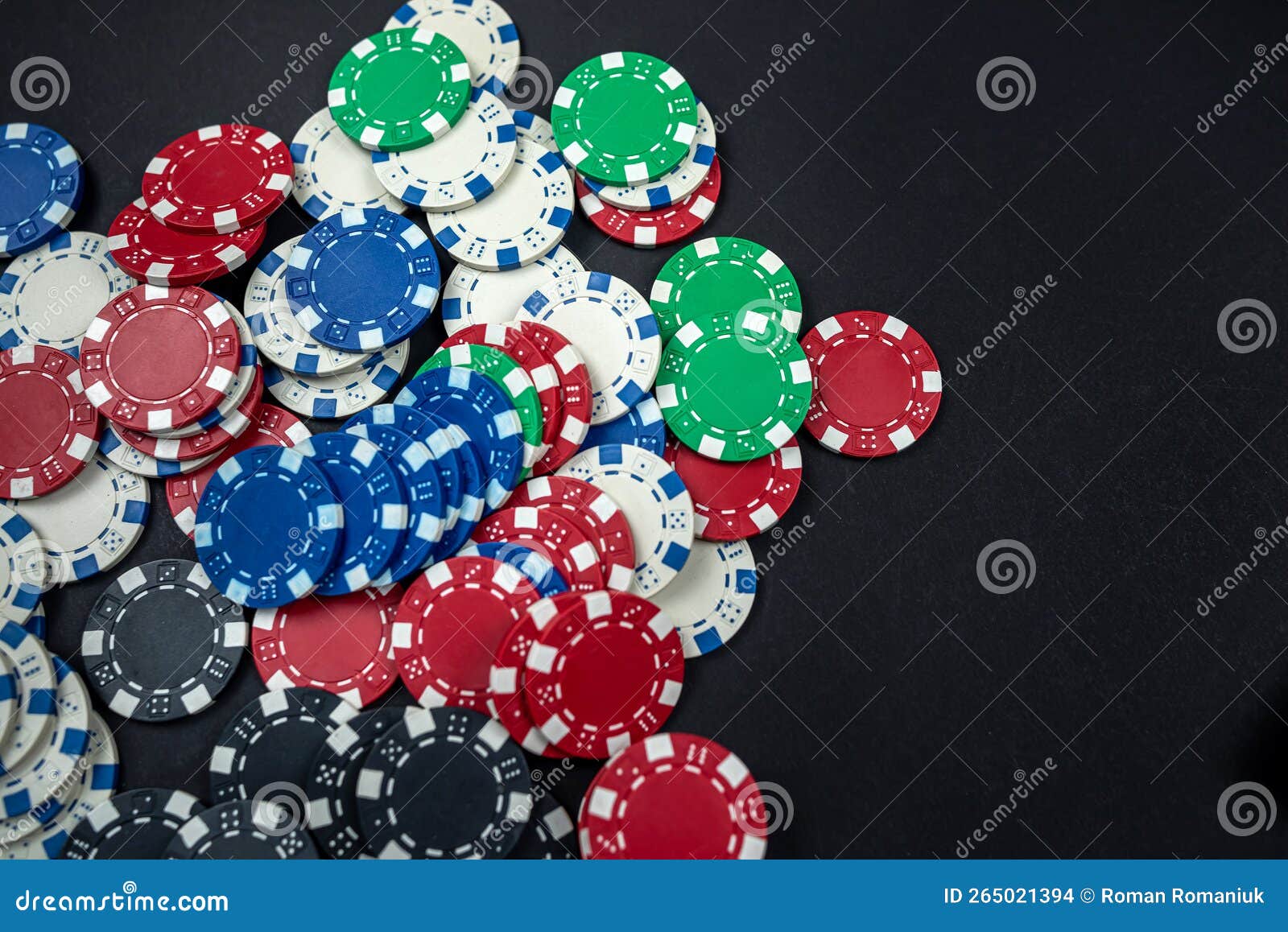 Classic Colored Round Poker Chips Scattered on a Black Table. Stock ...