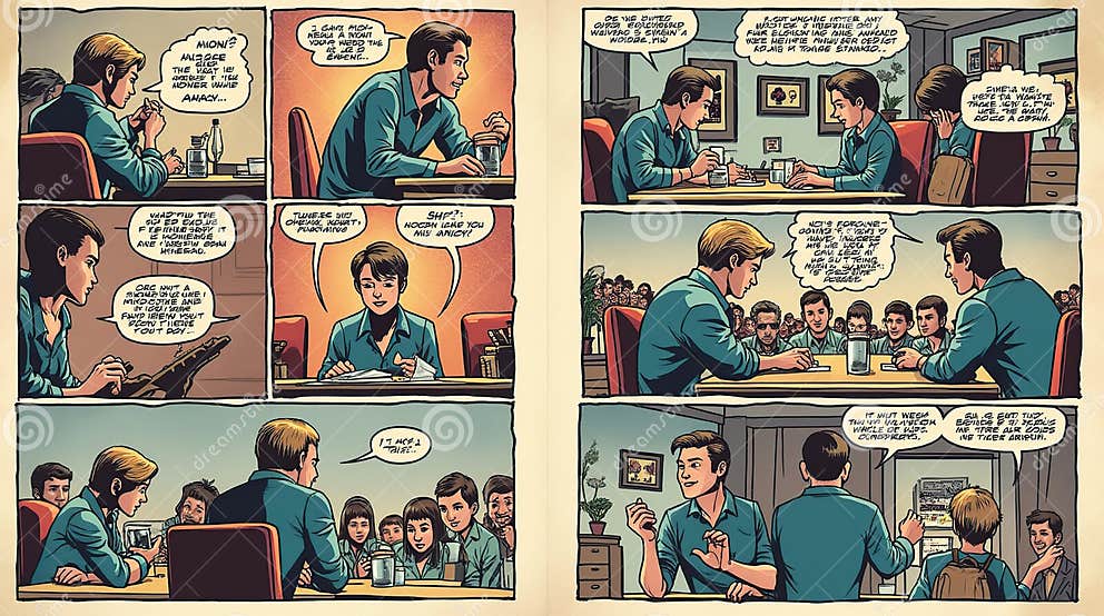 Vintage Comic Book Style Art with Conversation Scenes Stock ...
