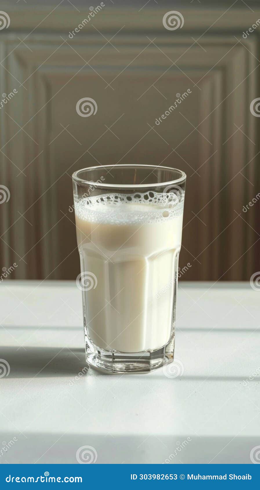 Classic Composition Glass of Milk, Side View, on White Table Stock ...