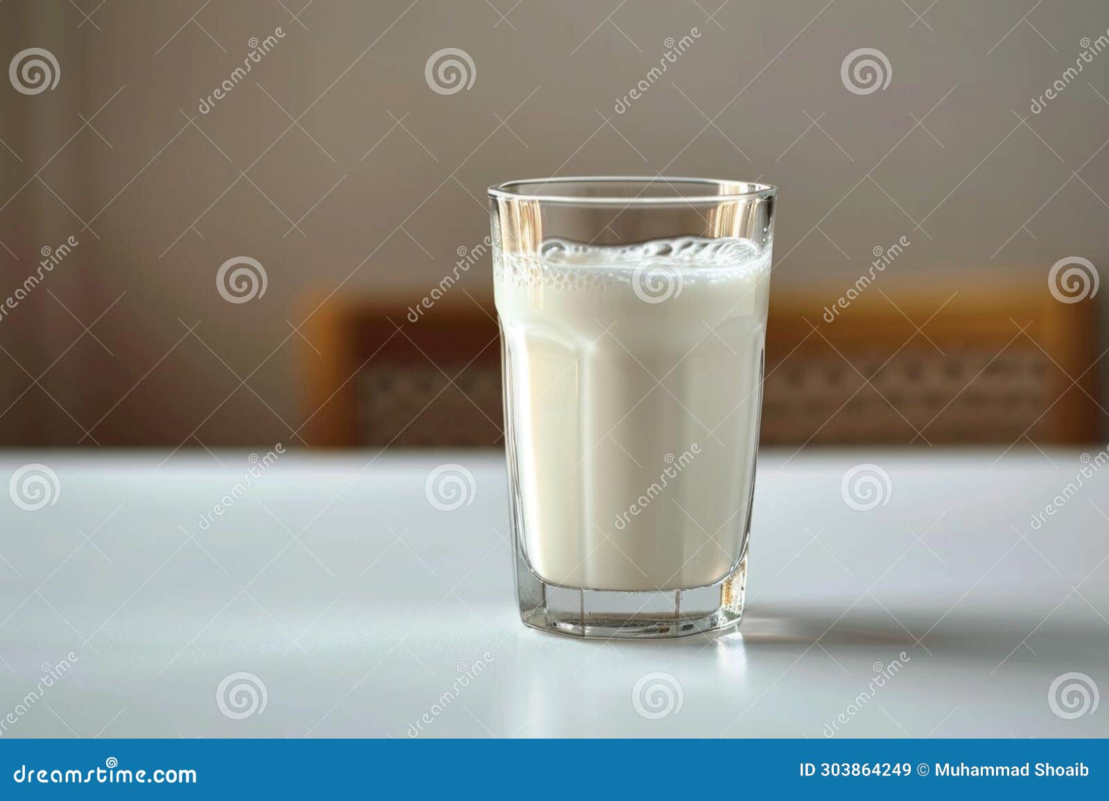 Classic Composition Glass of Milk, Side View, on White Table Stock ...