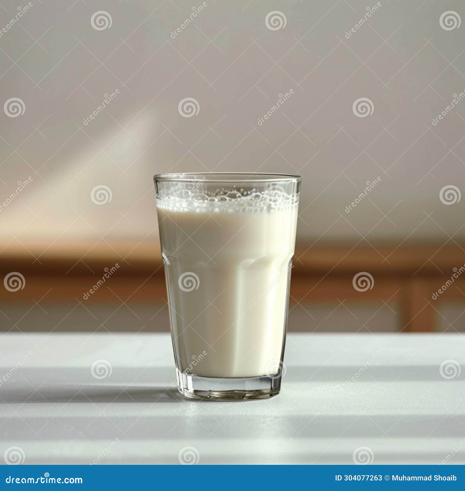 Classic Composition Glass of Milk, Side View, on White Table Stock ...