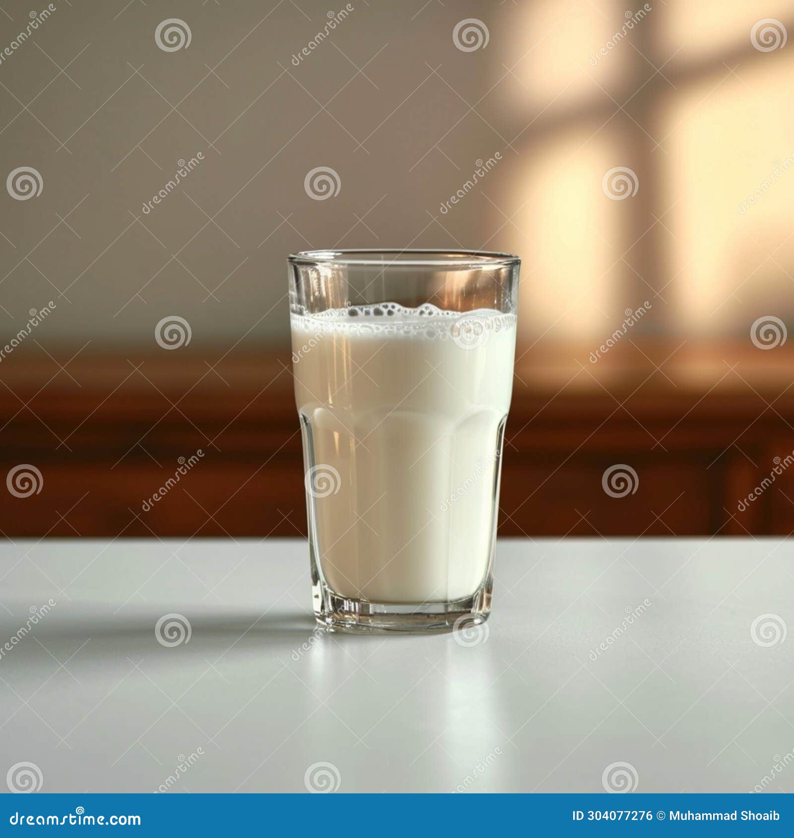 Classic Composition Glass of Milk, Side View, on White Table Stock ...