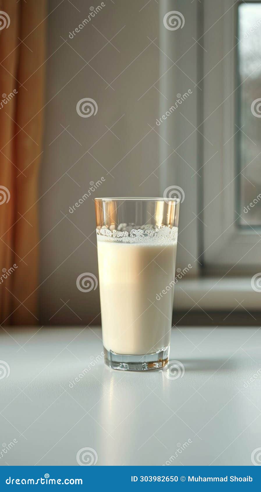 Classic Composition Glass of Milk, Side View, on White Table Stock Illustration - Illustration ...