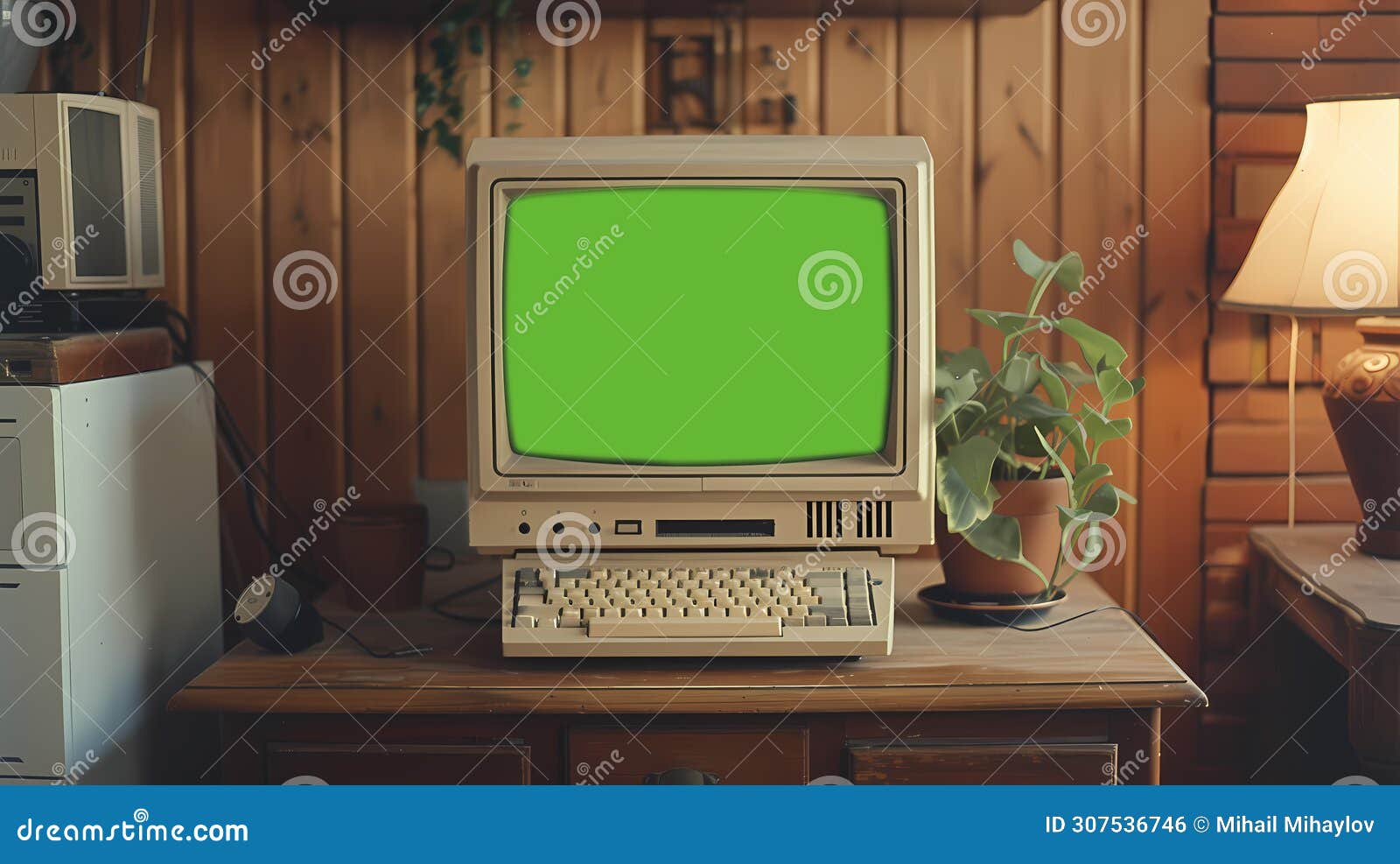 Classic Computer Monitors Featuring Green Screen Technology Stock Photo ...