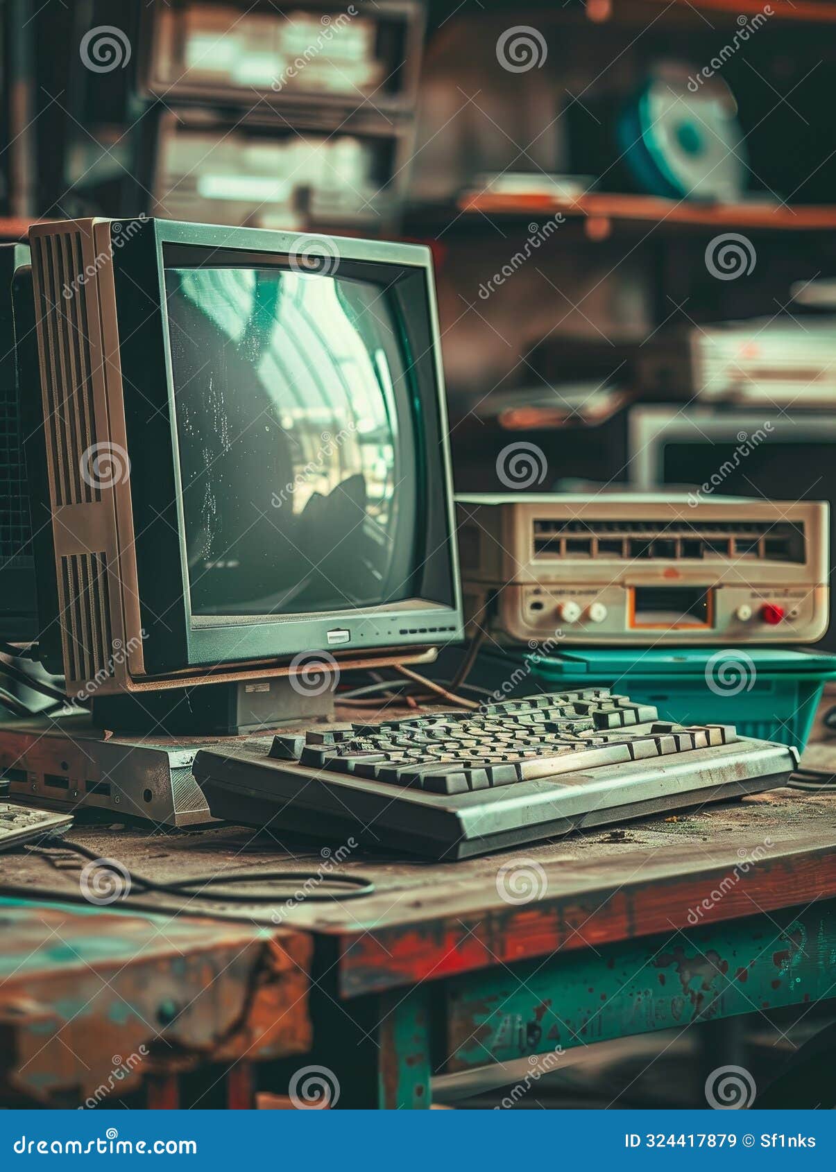 A Classic Computer System Stands Amidst a Backdrop of Vintage ...