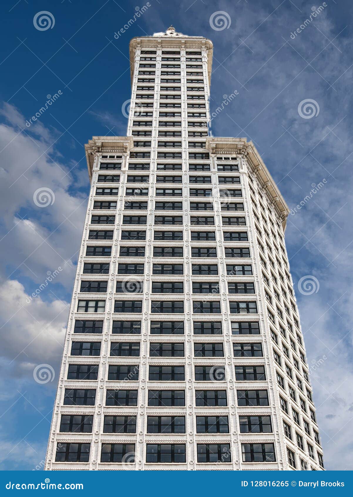 Classic Concrete Office Tower Rising into Blue Sky Stock Image - Image ...
