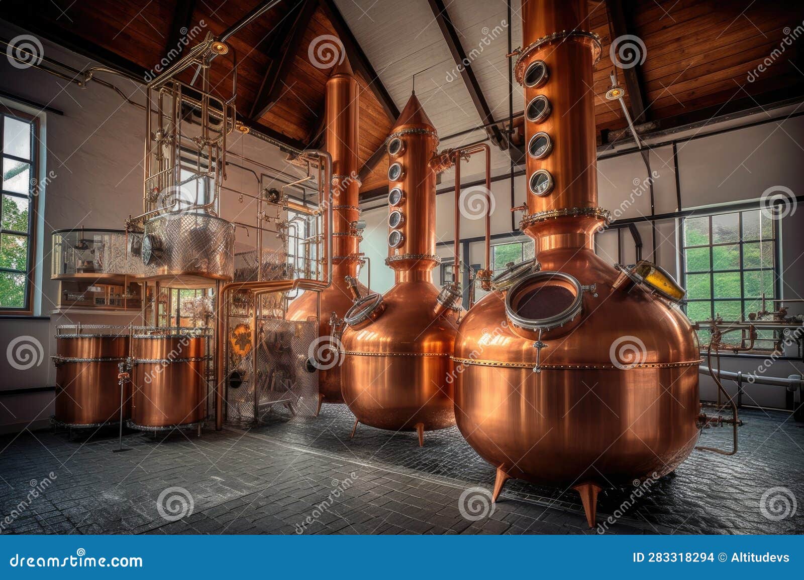 Classic Copper Whisky Stills in a Traditional Distillery Stock ...