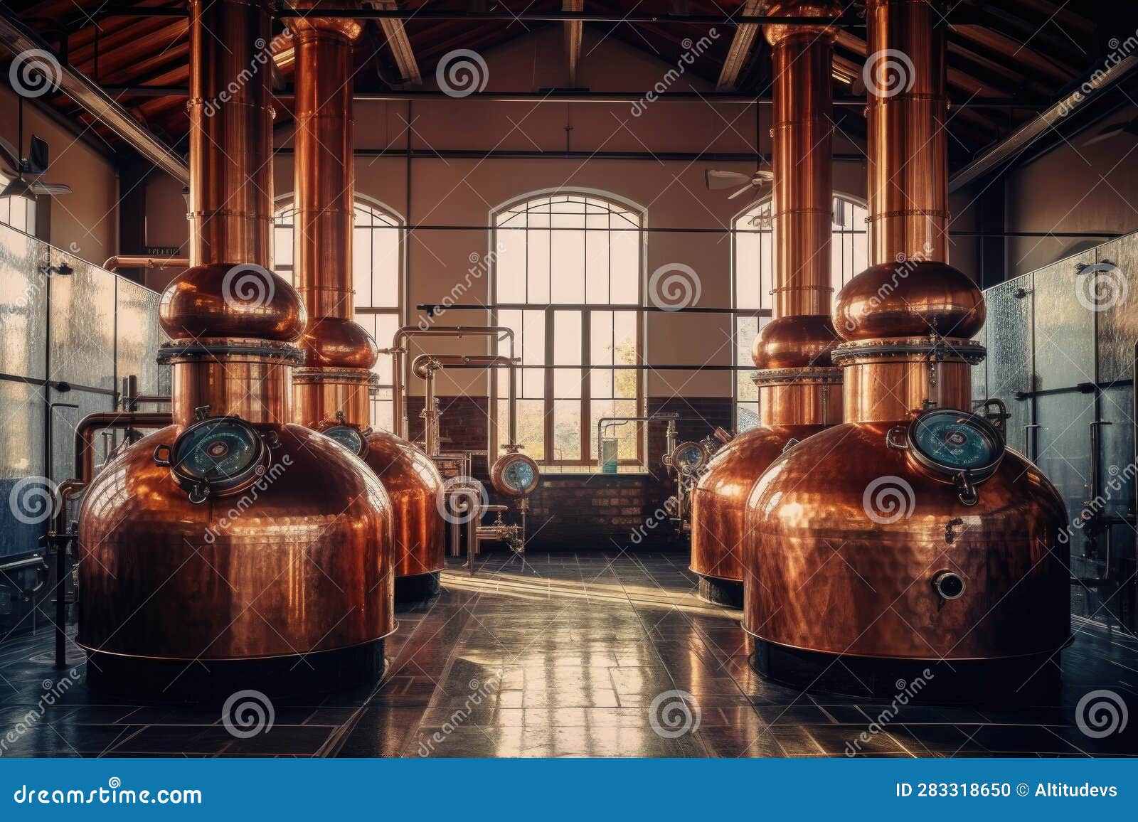 Classic Copper Whisky Stills in a Traditional Distillery Stock ...