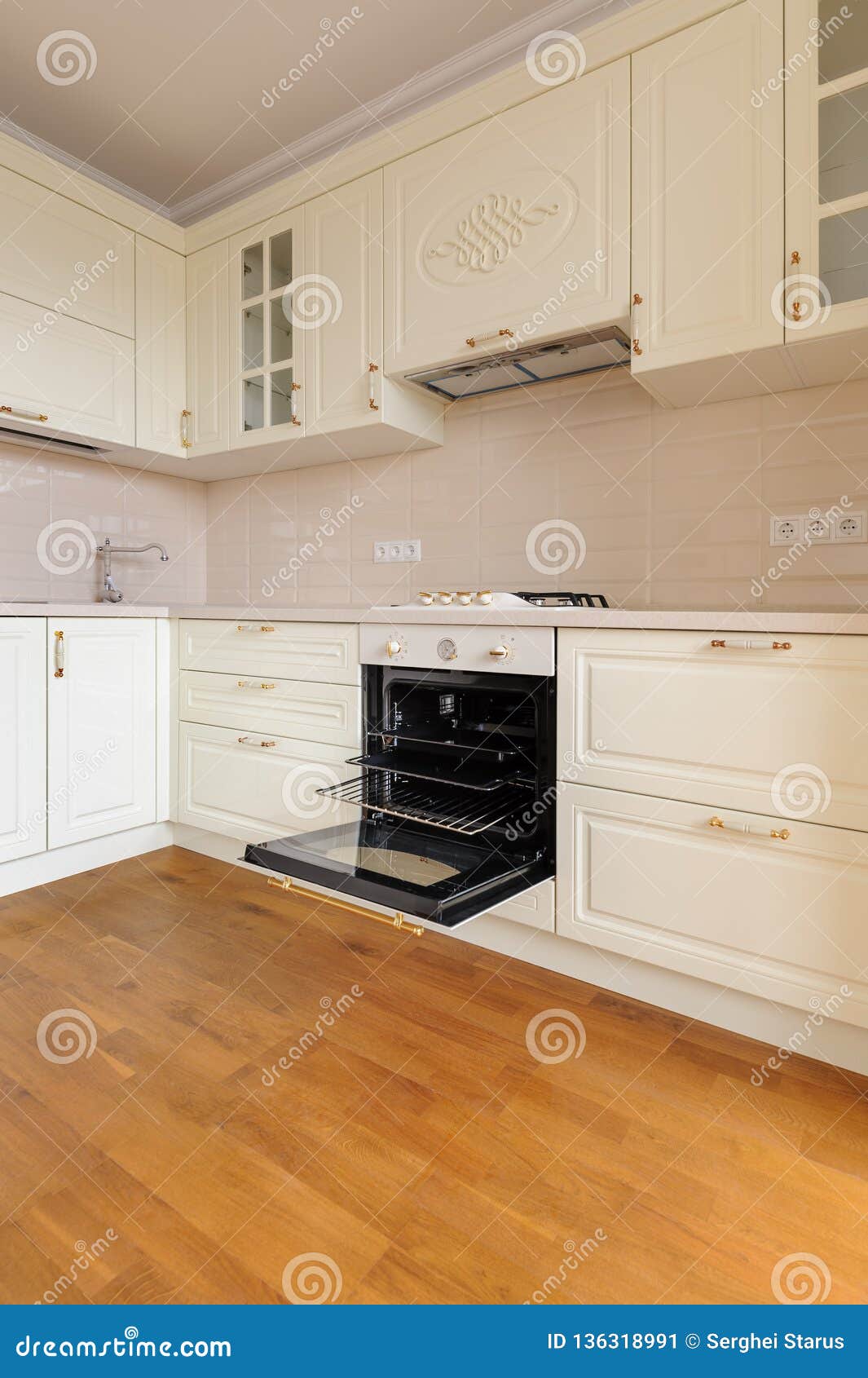 Classic Cream Colored Kitchen Stock Image - Image of cream, light ...