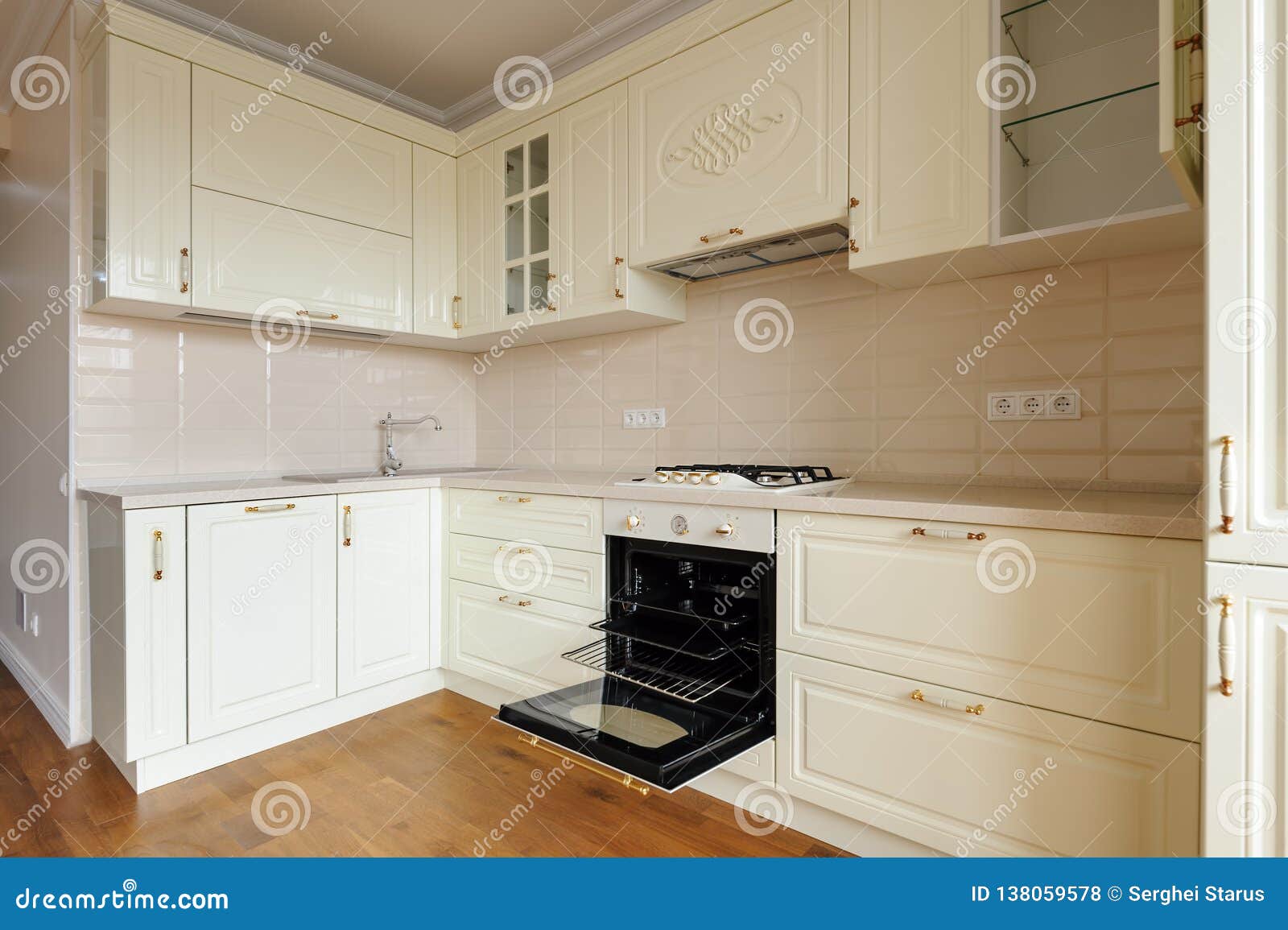 Classic Cream Colored Kitchen Stock Photo - Image of cooking, laminate ...