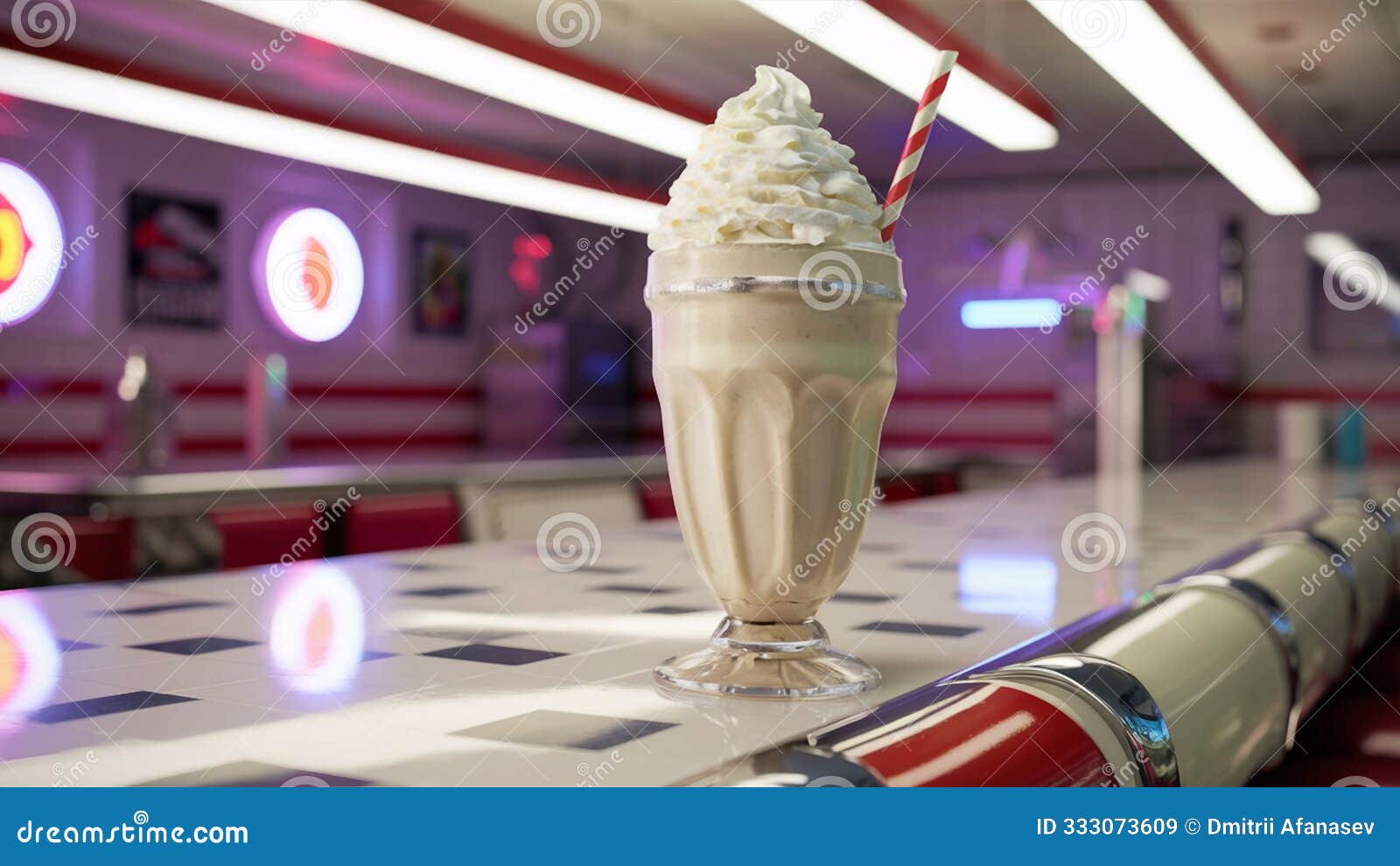 Classic Creamy Milkshake at Retro Diner Counter Stock Illustration ...