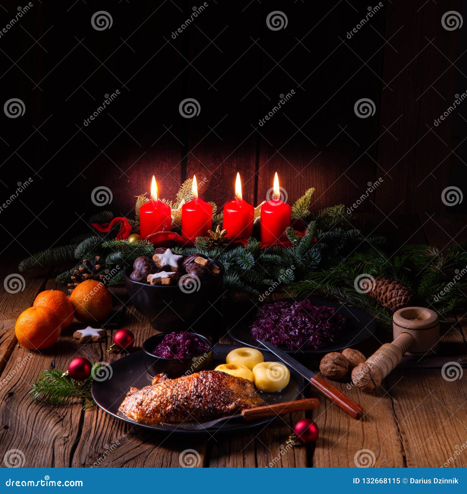 Classic and Crispy Roasted Duck with Cabbage and Dumplings Stock Image ...