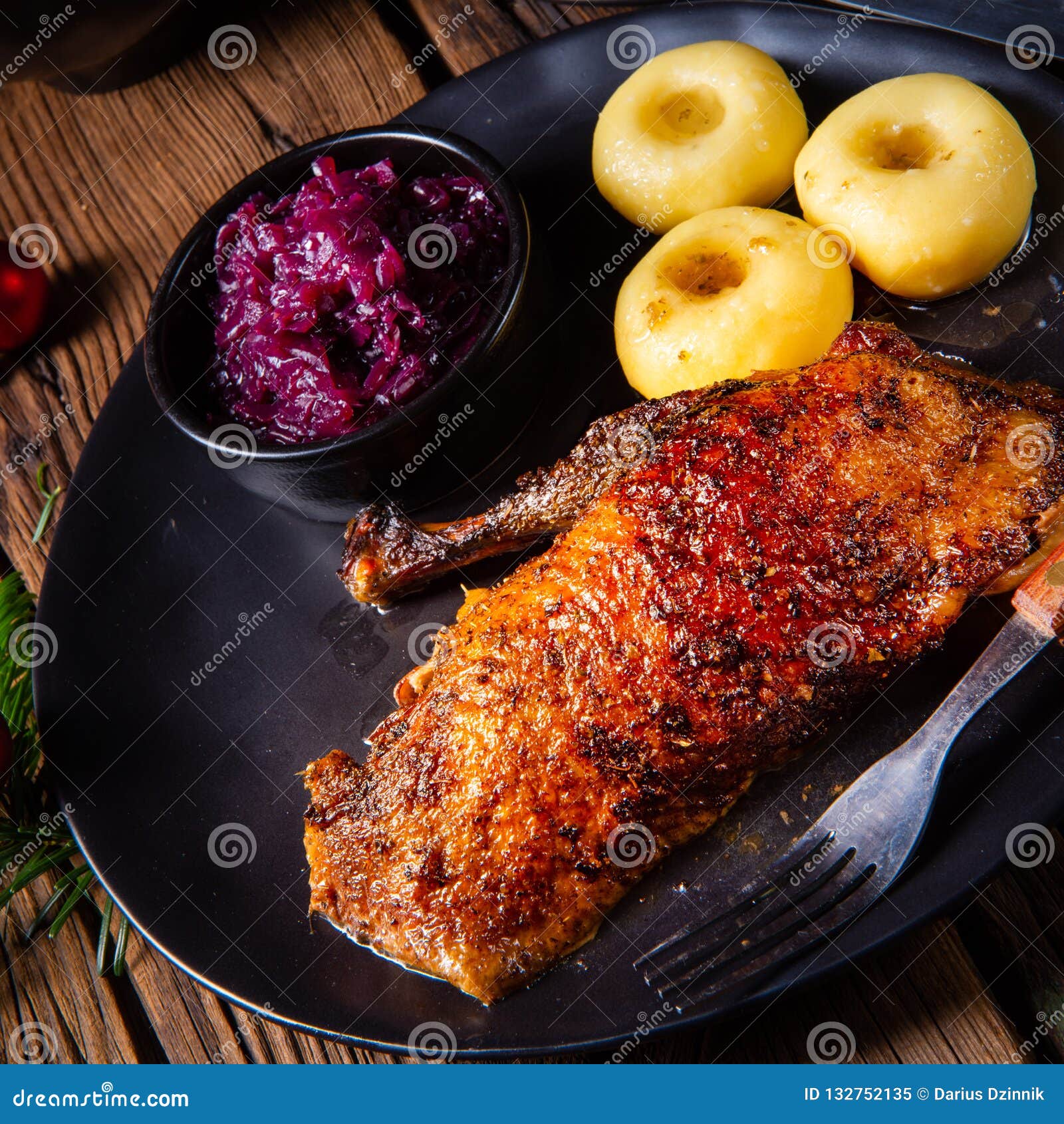 Classic and Crispy Roasted Duck with Cabbage and Dumplings Stock Image ...