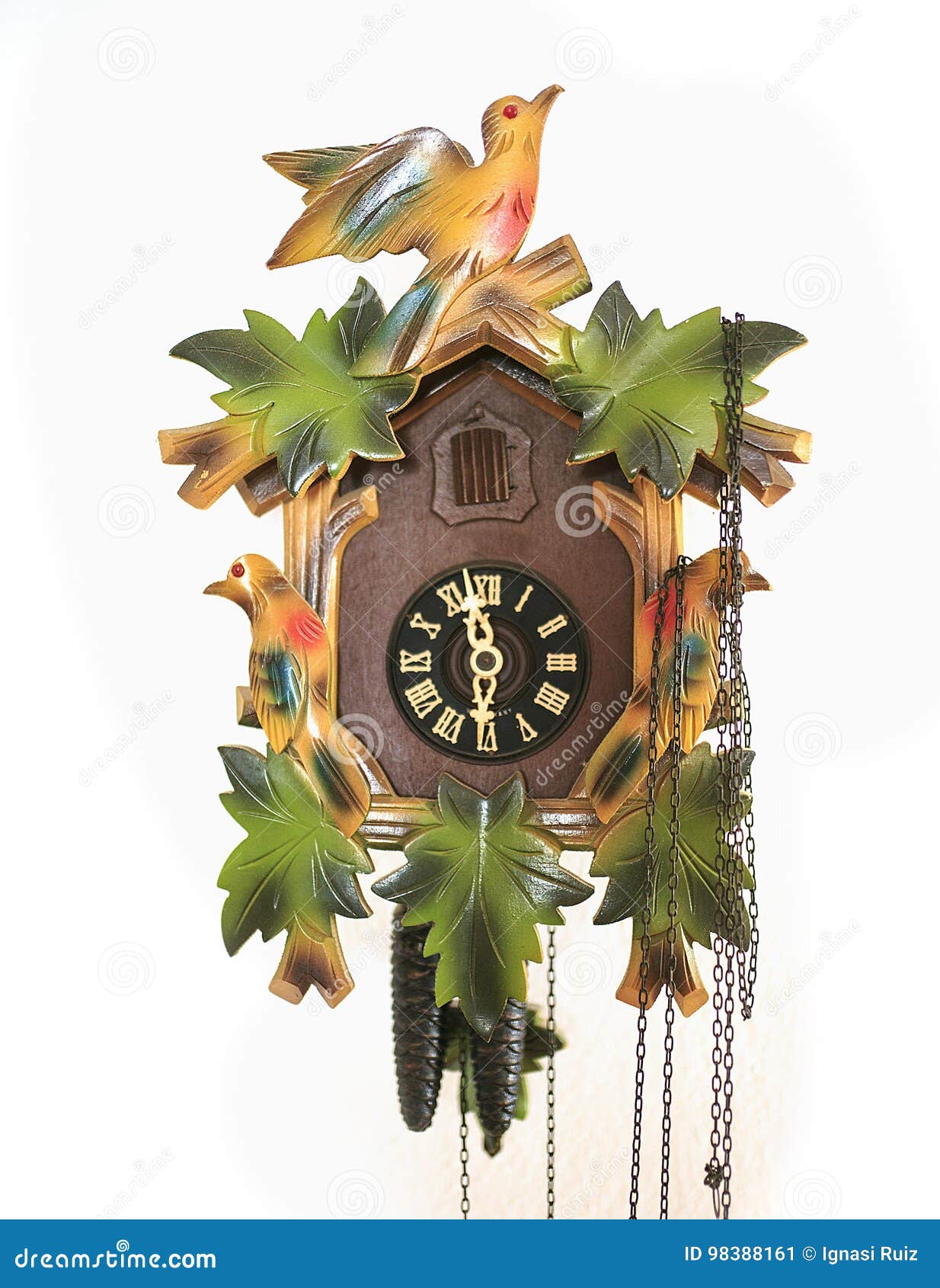 Classic Cukoo Clock on a White Wall Stock Image - Image of numbers ...