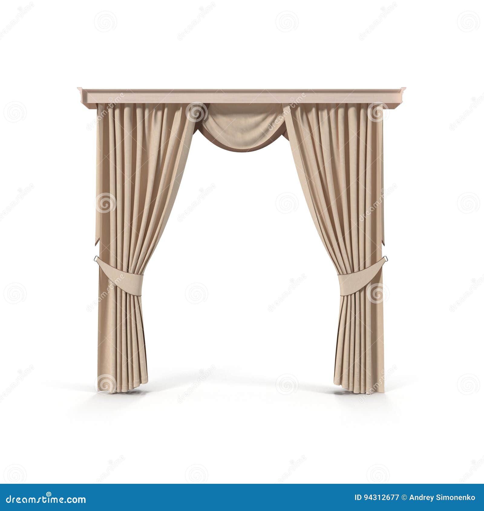 Classic Curtain. Isolated on White. Front View. 3D Illustration Stock ...