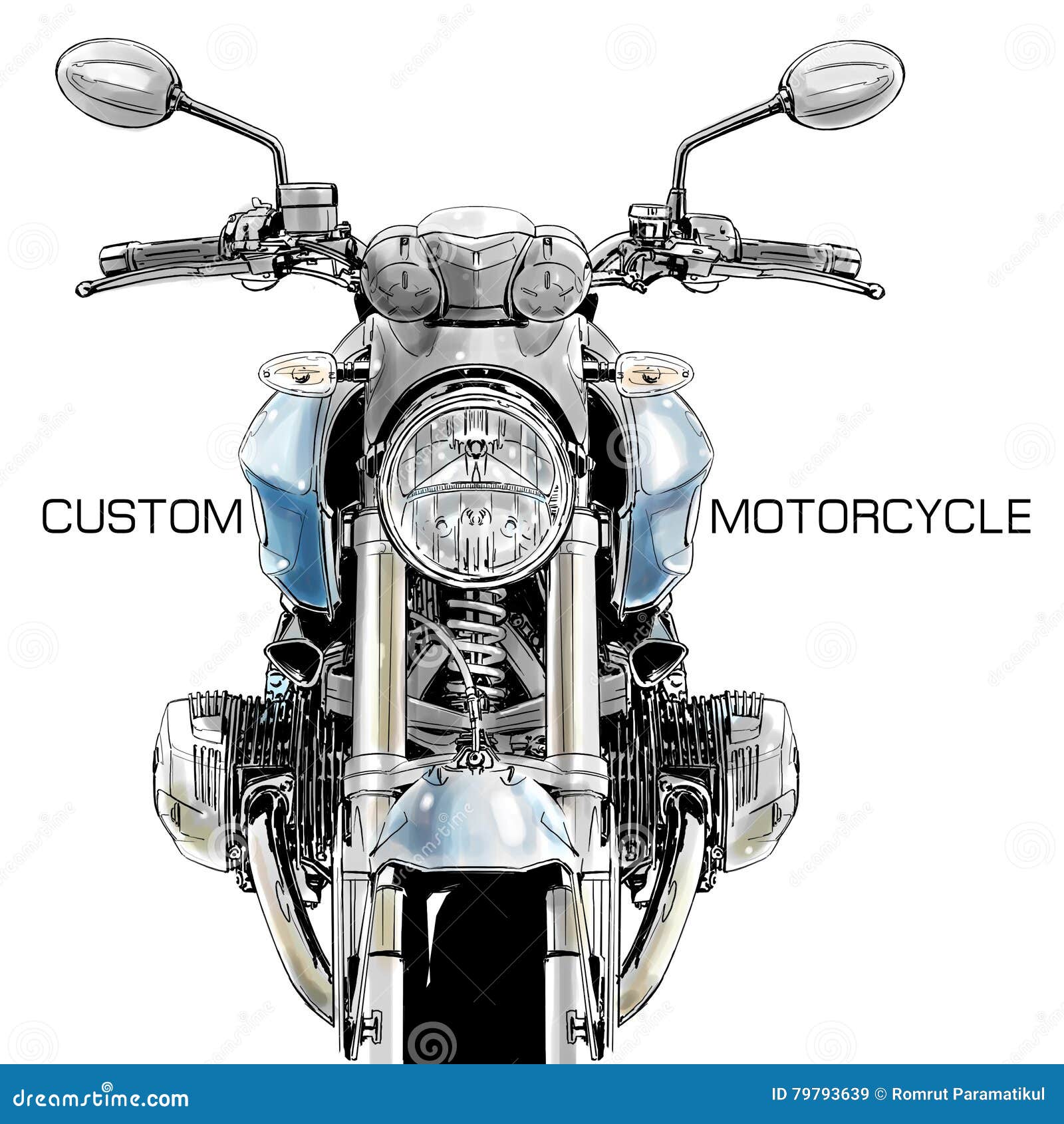 Classic custom motorcycle stock illustration. Illustration of drawing ...