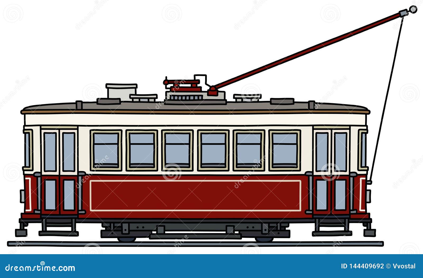 The Classic Dark Red and White Tramway Stock Vector - Illustration of ...