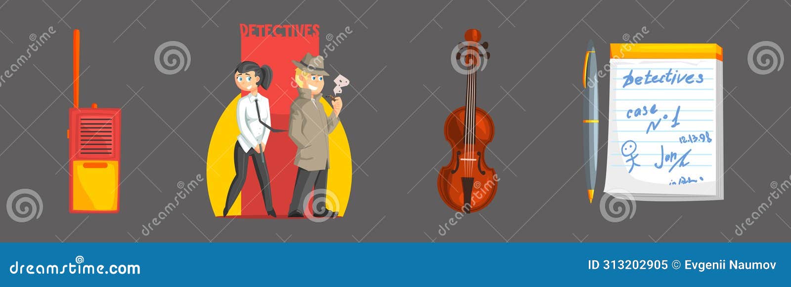 Classic Detective Items and Tools Colorful Vector Set Stock Vector ...