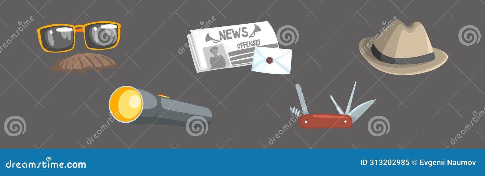 Classic Detective Items and Tools Colorful Vector Set Stock Vector ...