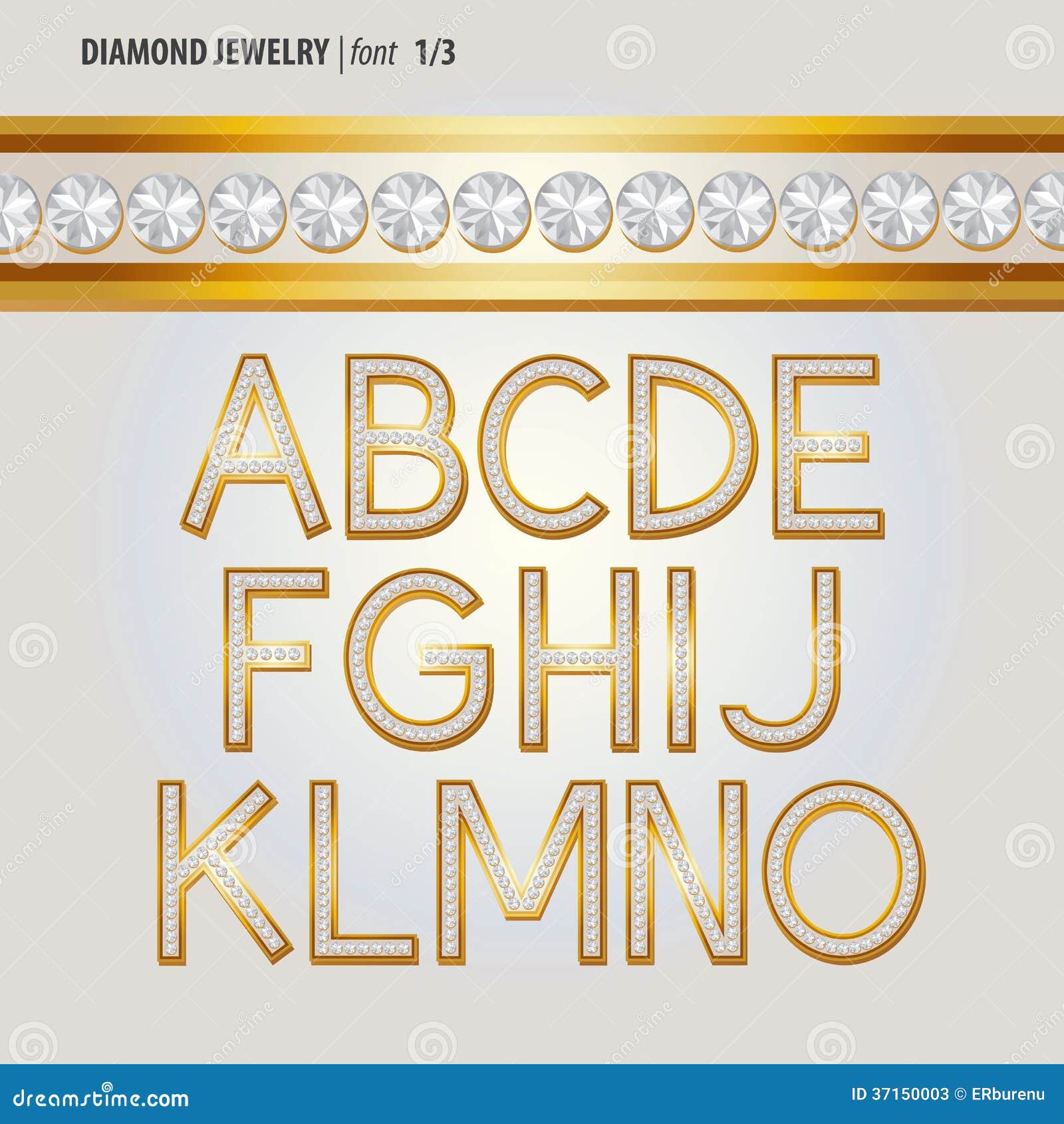 Jewelry Alphabet Font. Art Deco Golden Letters And Numbers With Diamond ...