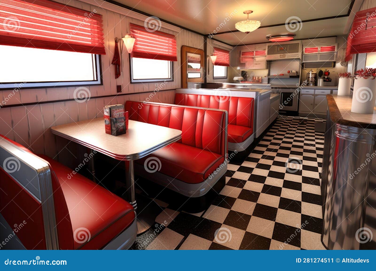 Classic Diner Booth with Checkered Floor Stock Illustration ...