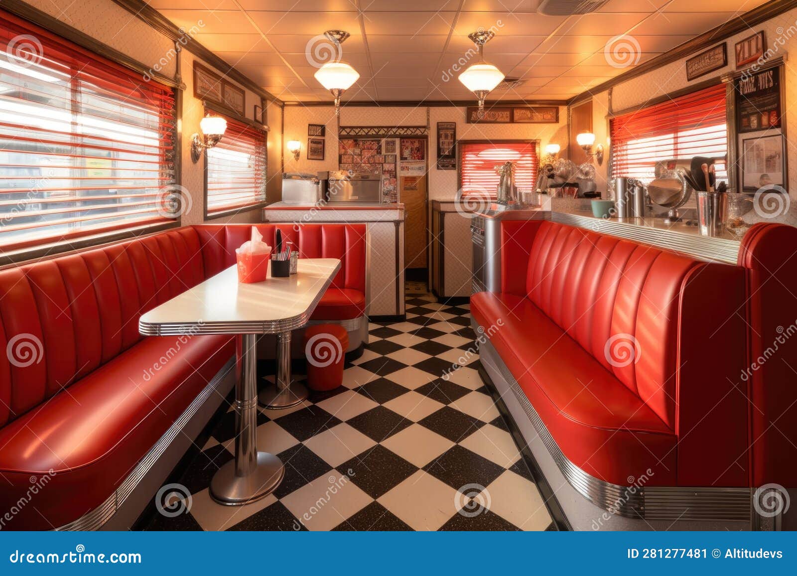 A Classic Diner Booth with Checkered Flooring Stock Illustration ...