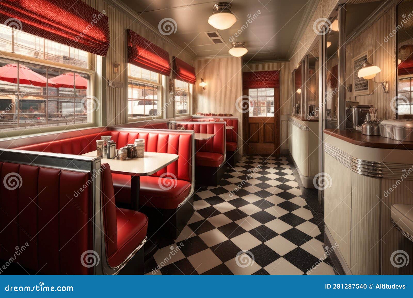 A Classic Diner Booth With Checkered Flooring Stock Image ...