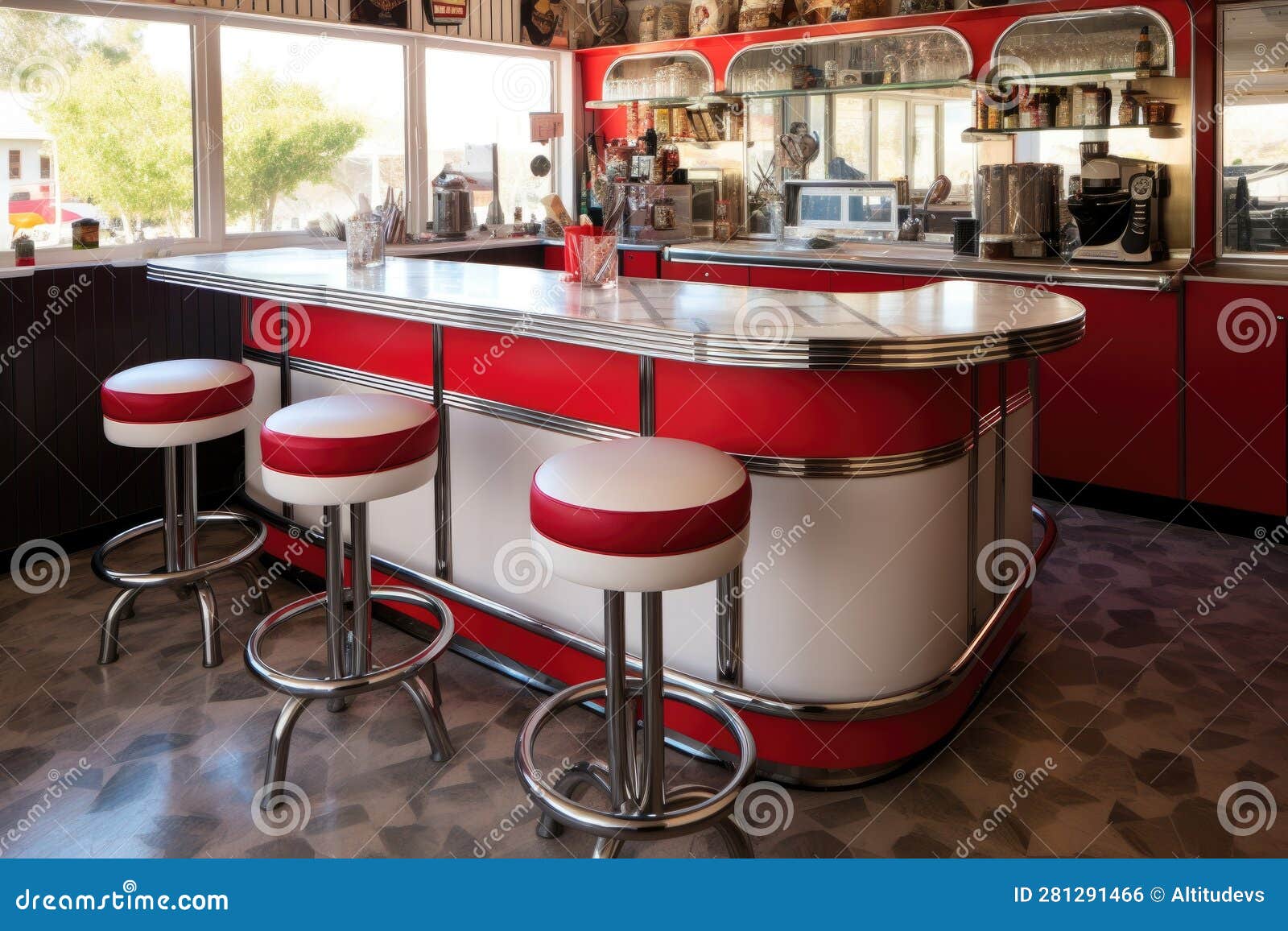 Classic Diner Counter With Bar Stools Stock Photo | CartoonDealer.com ...