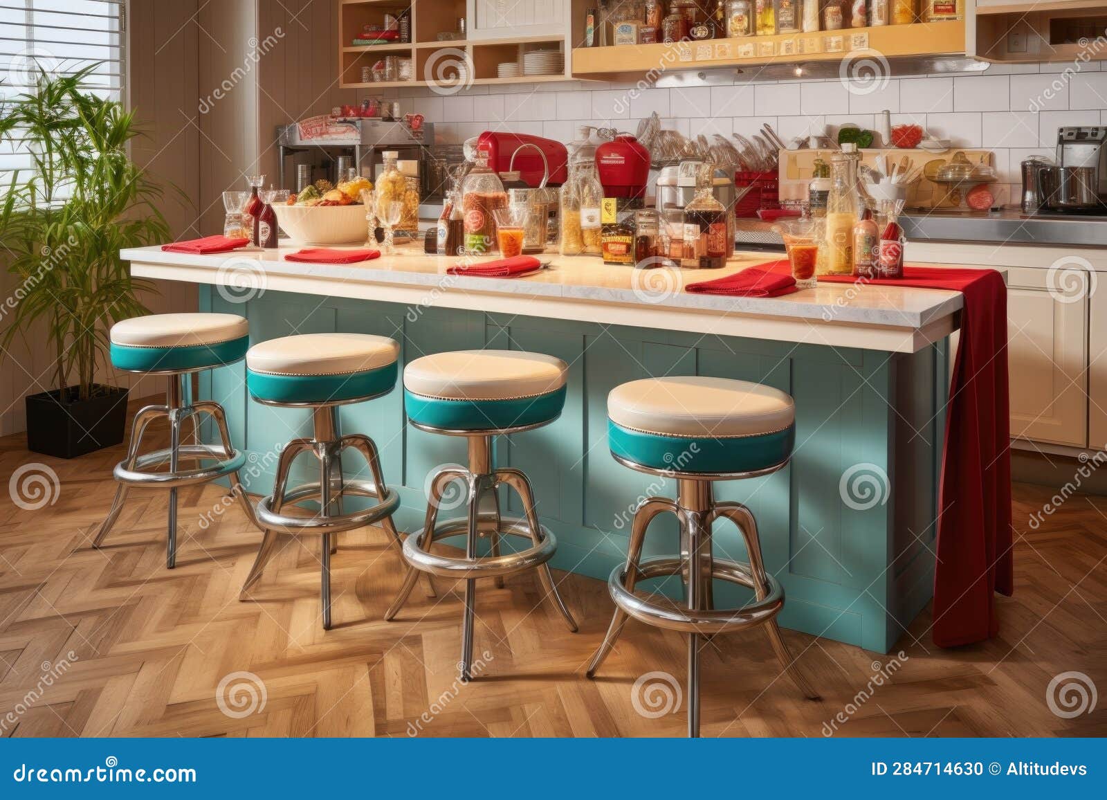Classic Diner Counter with Vintage Stools and Menu Stock Illustration ...