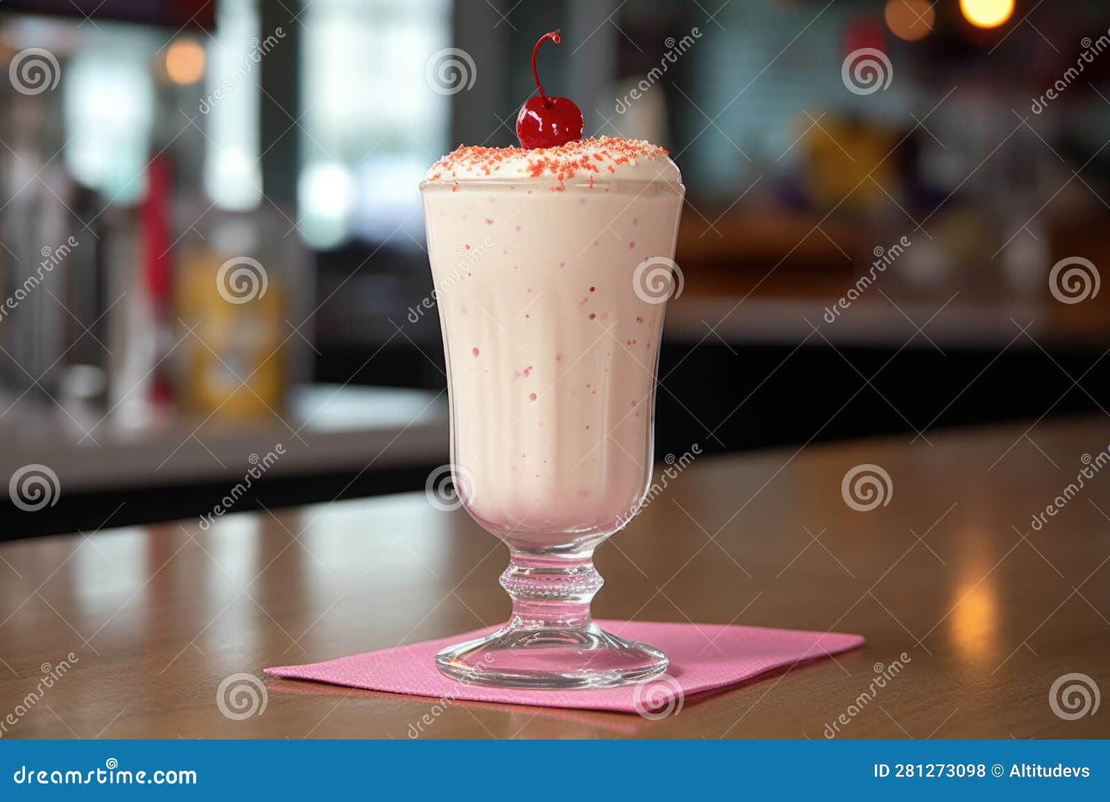 A Classic Diner Counter With A Milkshake In A Tall Glass And A Cherry ...