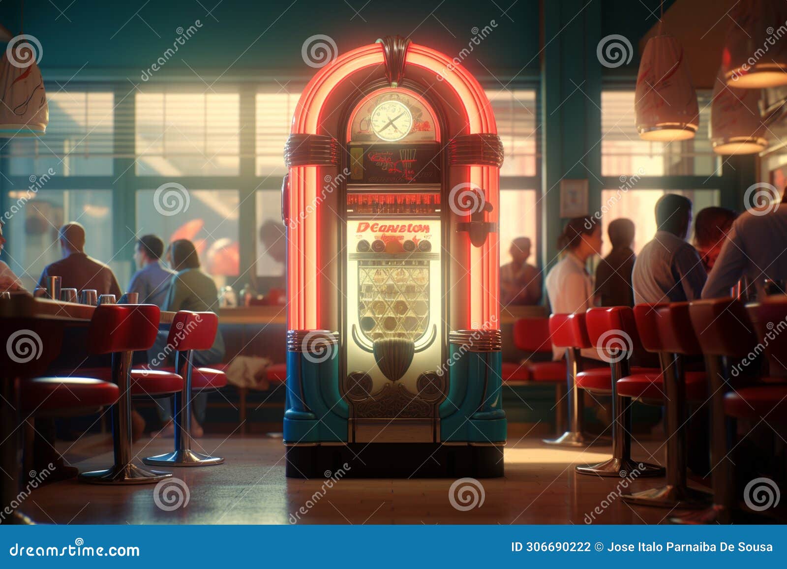 Classic Diner Scene with a Jukebox and Patrons. Generative Ai Stock ...