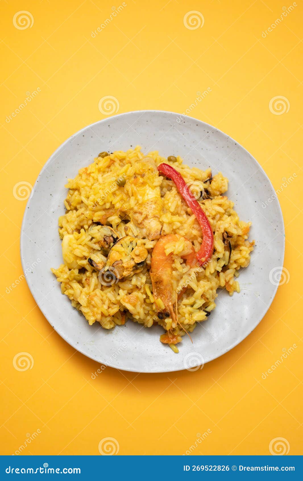 Classic Dish of Spain, Paella in Plate Stock Photo - Image of spanish ...