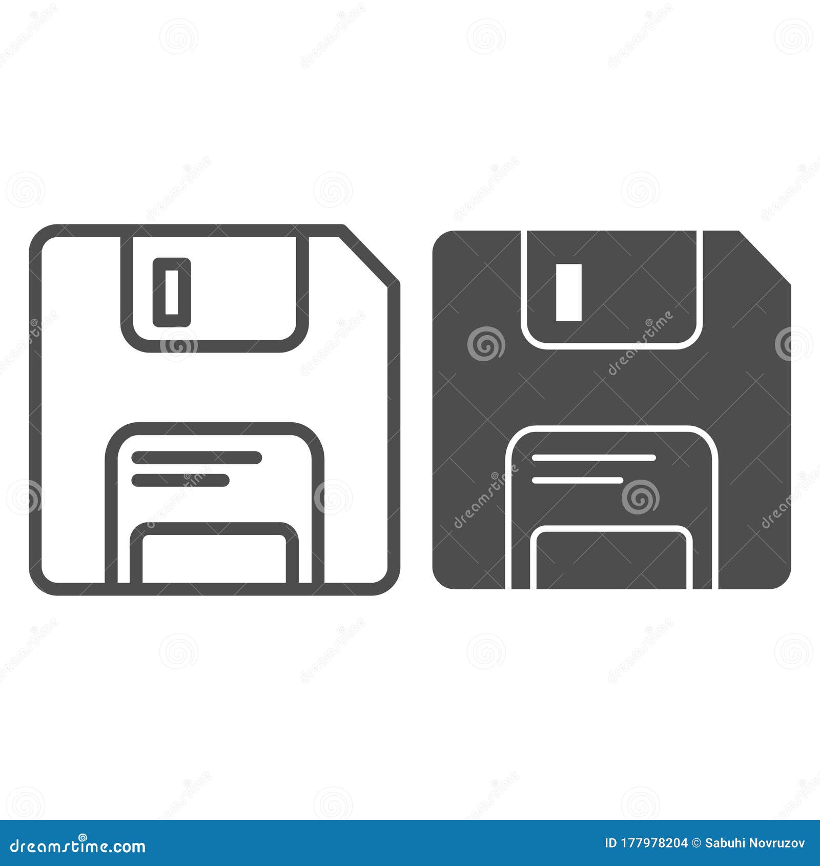 Classic Diskette Line and Glyph Icon. Data Memory Storage of Software ...