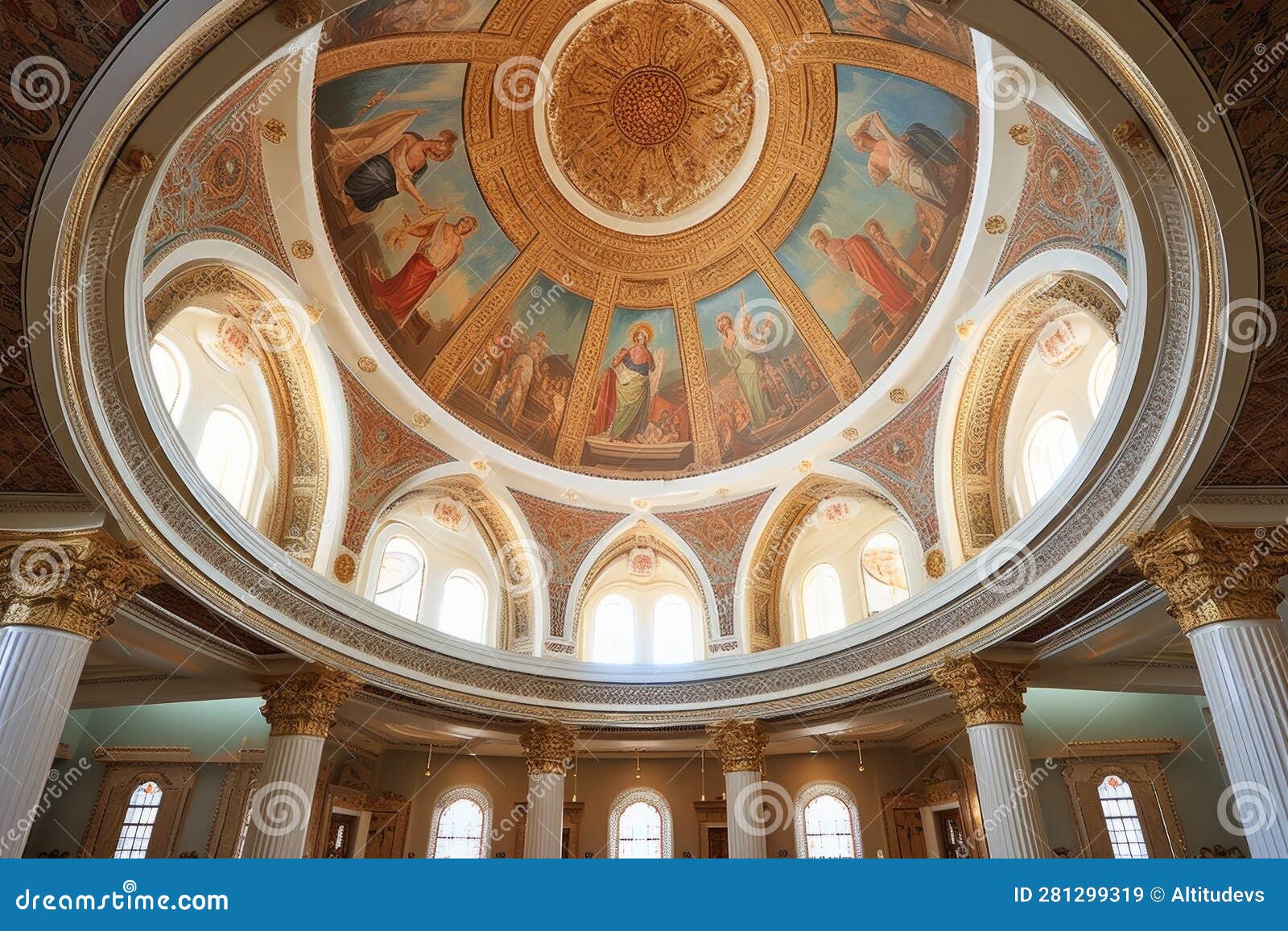 Classic Dome Ceiling with Intricate Frescoes Stock Illustration ...