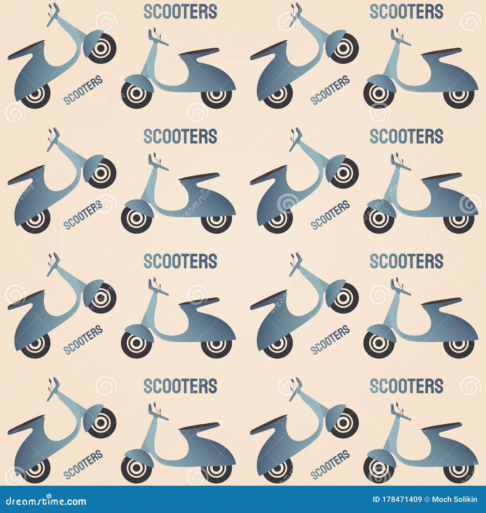 Classic Doodle Scooter Patterns with Colorful Concepts. Vector Scooter ...