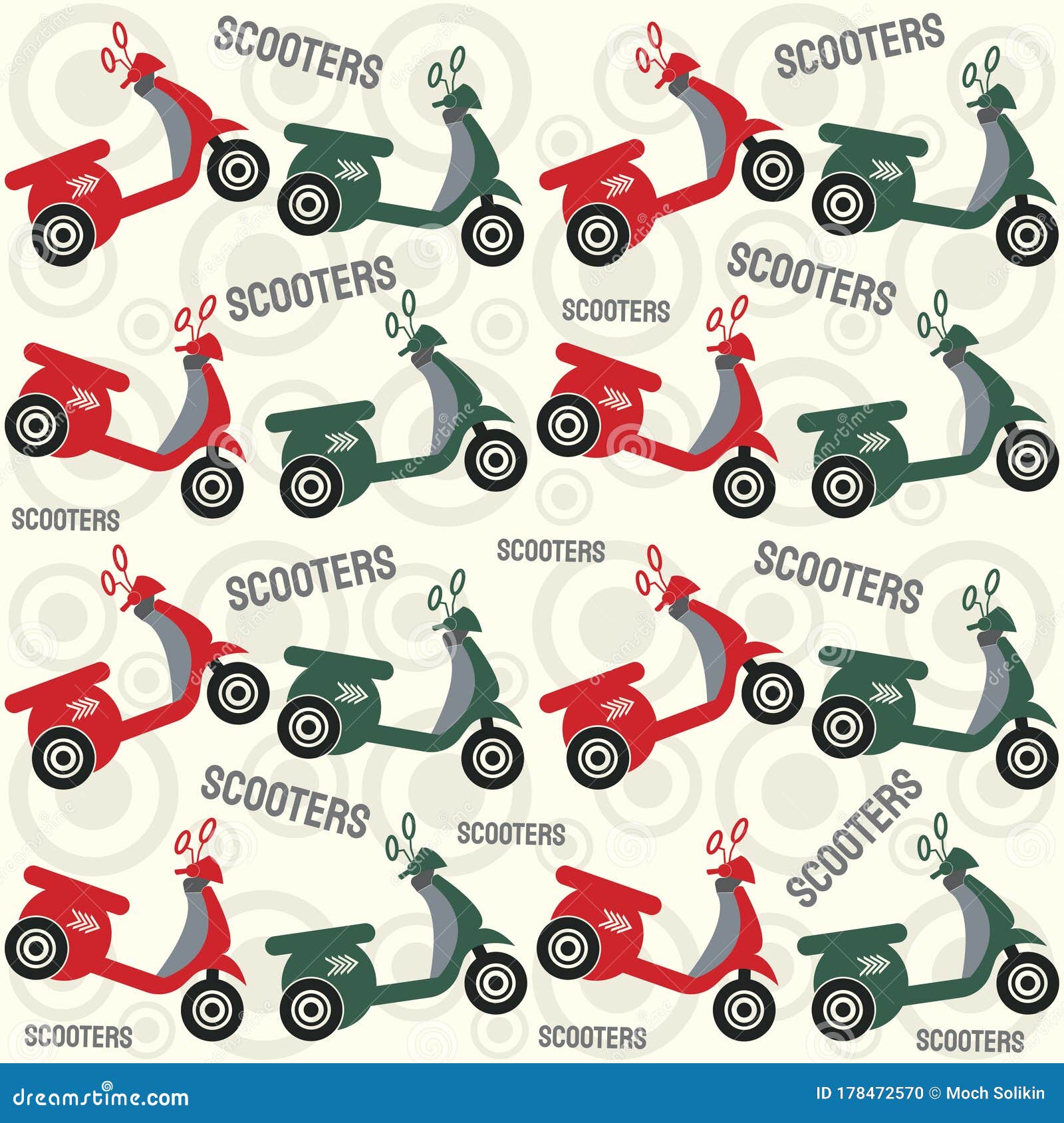 Classic Doodle Scooter Patterns With Colorful Concepts. Vector Scooter ...