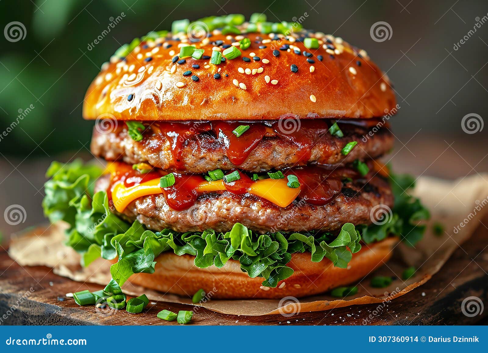 Double Meat Burger With Melted Cheese, Tomato, Lettuce And Onion. It ...
