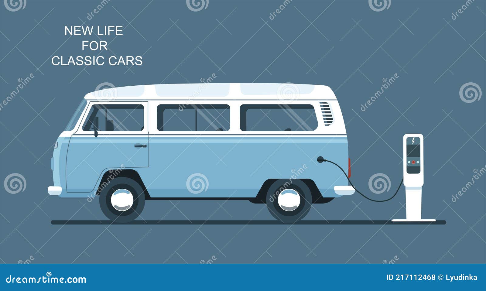 Classic Van Converted To Electric Drive Stock Vector - Illustration of ...