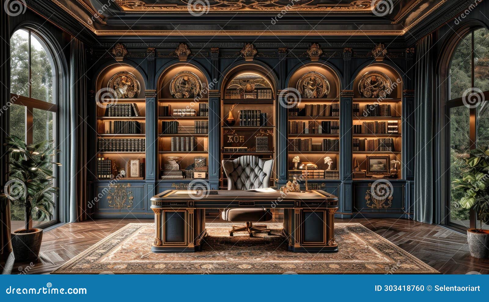 Classic Elegance Study Room Ambiance Stock Illustration - Illustration ...