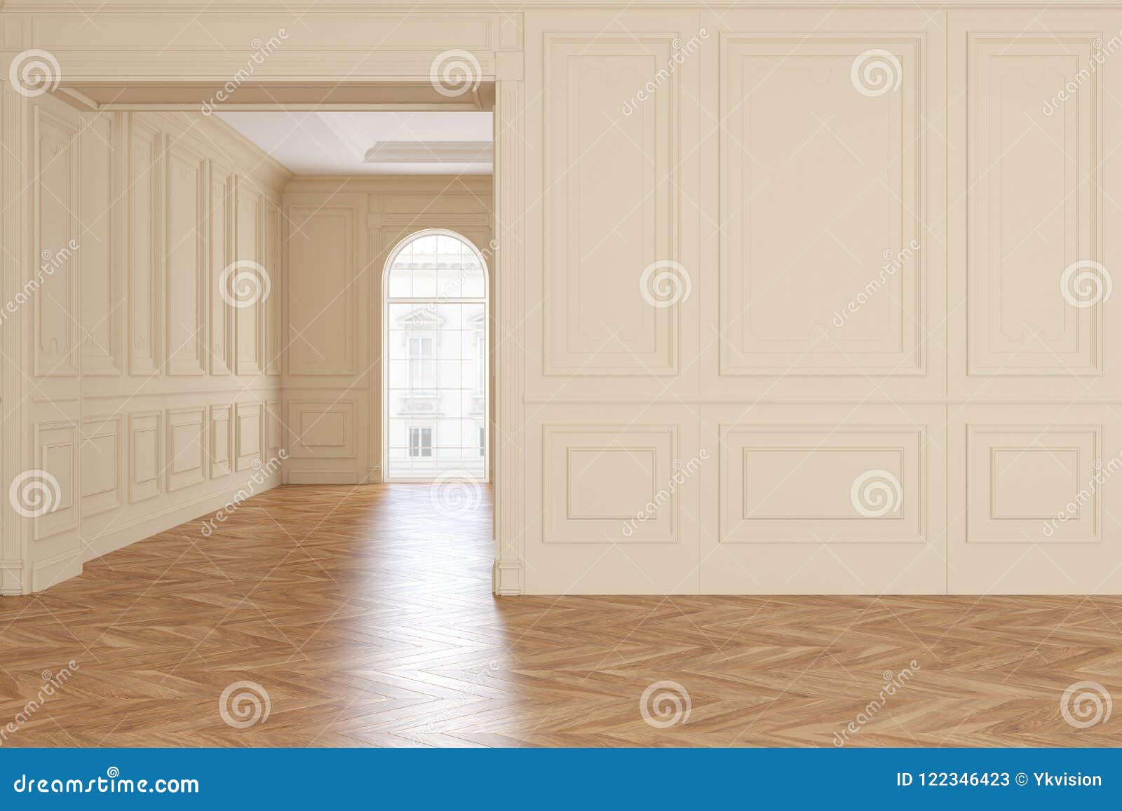 Classic Empty Beige Room Interior with Parquet Floor. Stock ...