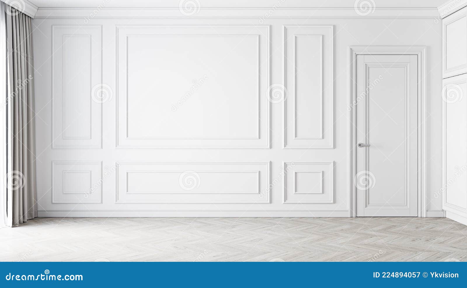 Classic Empty White Interior Blank Wall with Moldings. Stock ...
