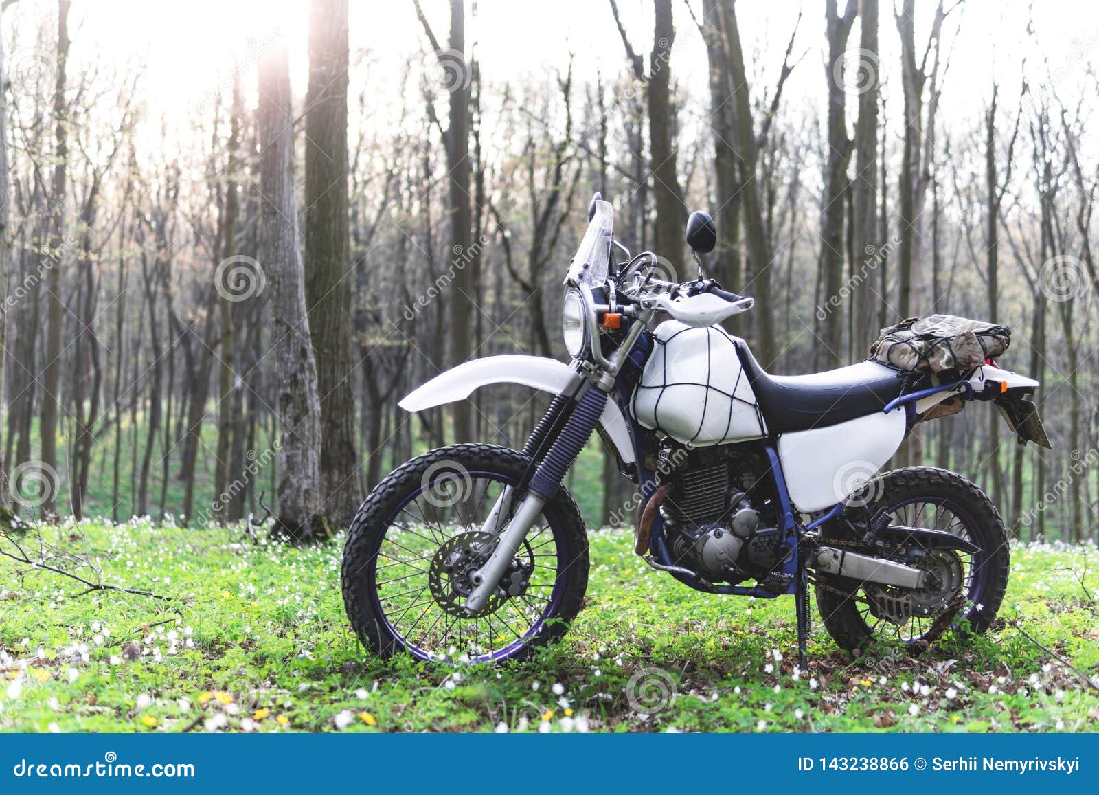 Classic Enduro Motorcycle Off Road in Spring Forest, Concept, Active ...