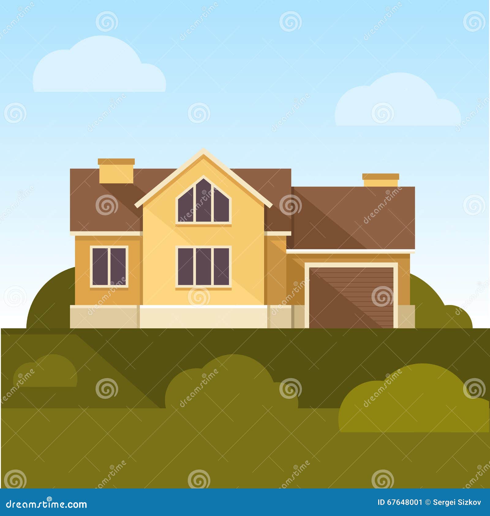 Classic Family Home. Flat Design Style Stock Vector - Illustration of ...