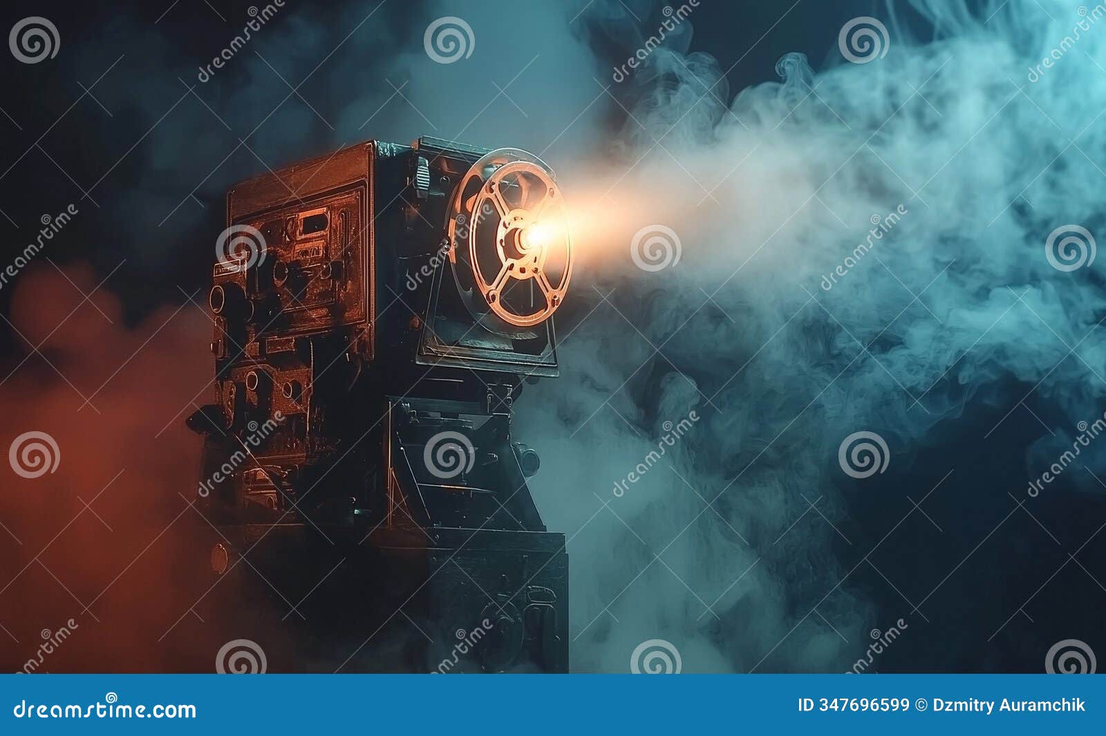 A Classic Film Projector Operating Under Dramatic Lighting. Stock Image ...