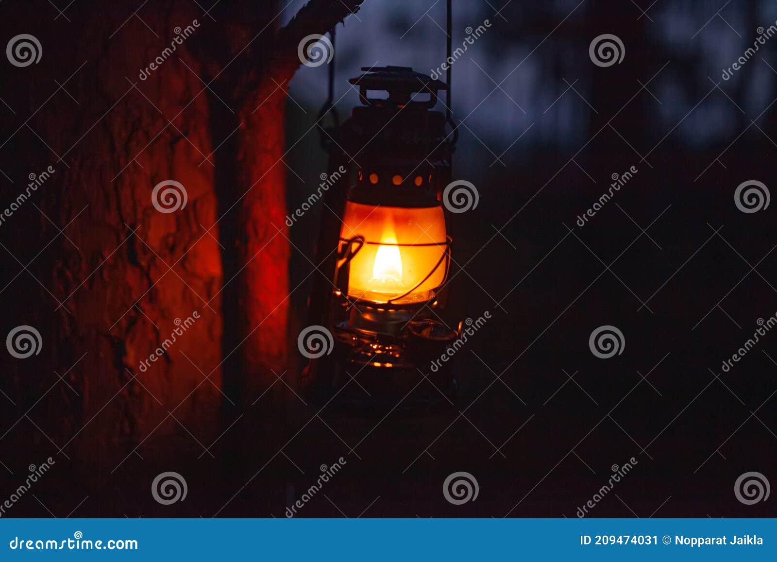 Classic Fire Lantern for Light on Night at Forest Stock Image - Image ...