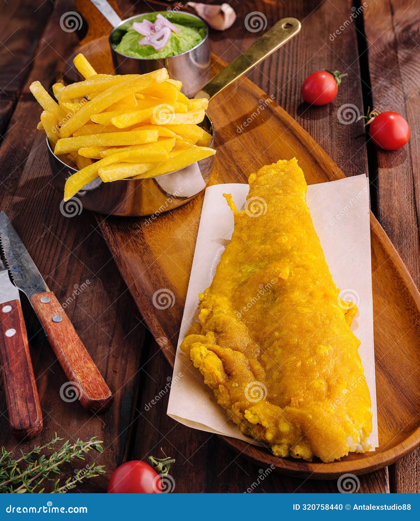 Classic Fish and Chips Meal Top View Stock Photo - Image of tomatoes ...