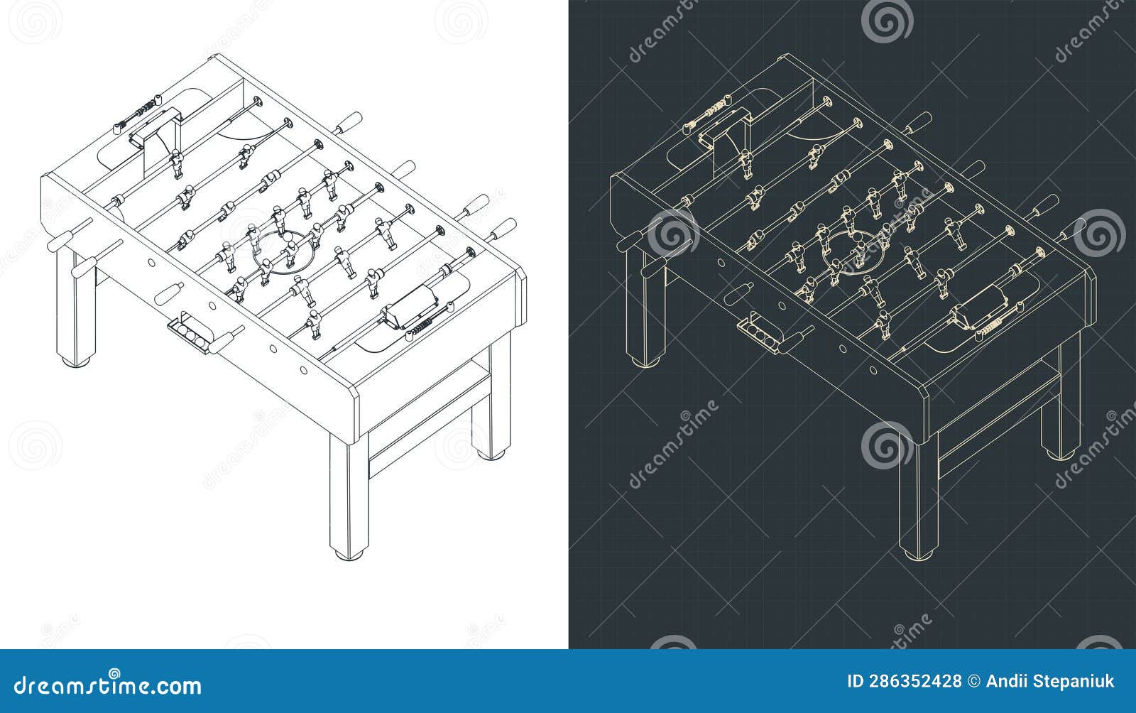 Classic Foosball Table Isometric Blueprint Stock Illustration ...